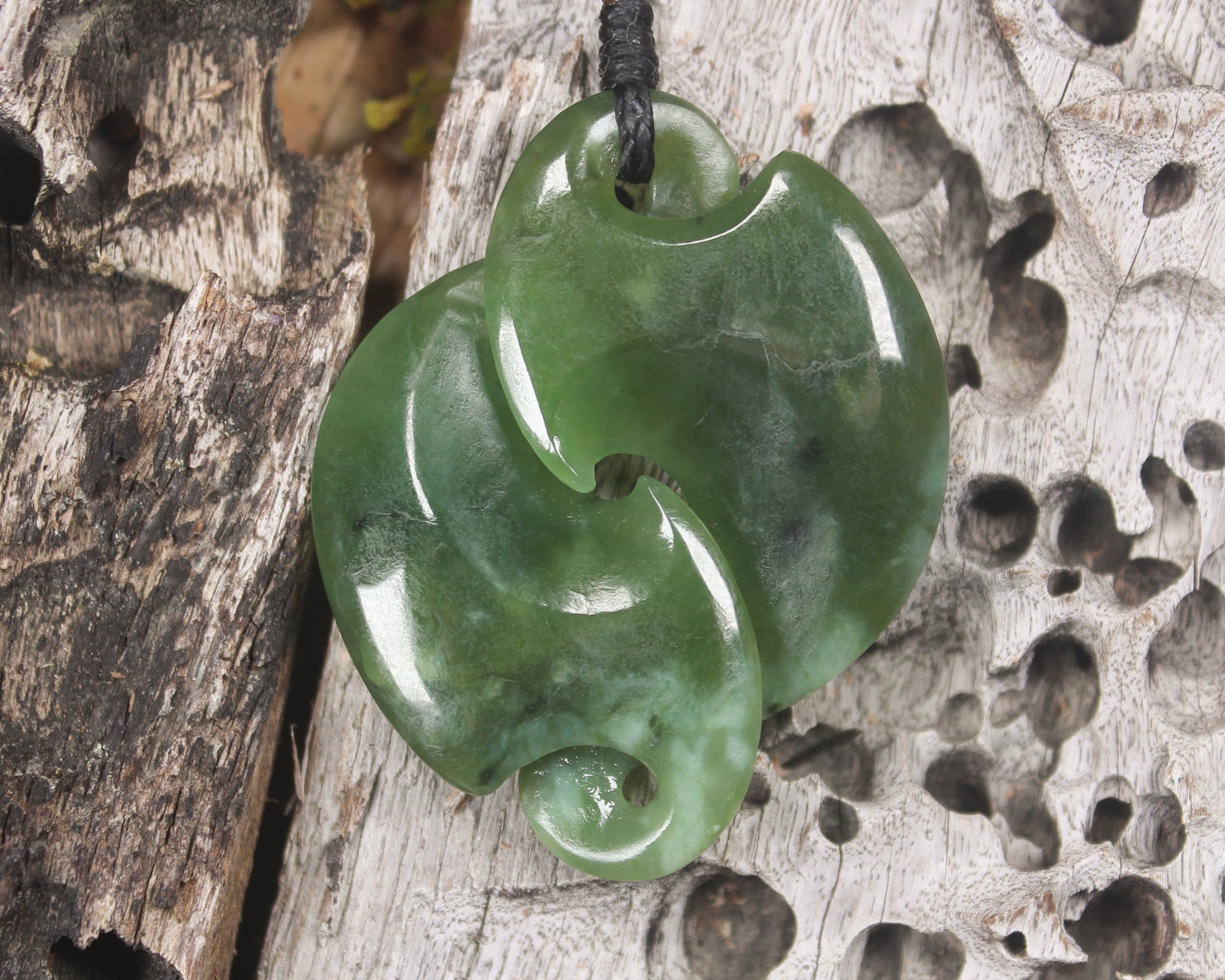 NZ Greenstone Medium Koru Twist Pendant (BK804) Hapopo Pounamu ...