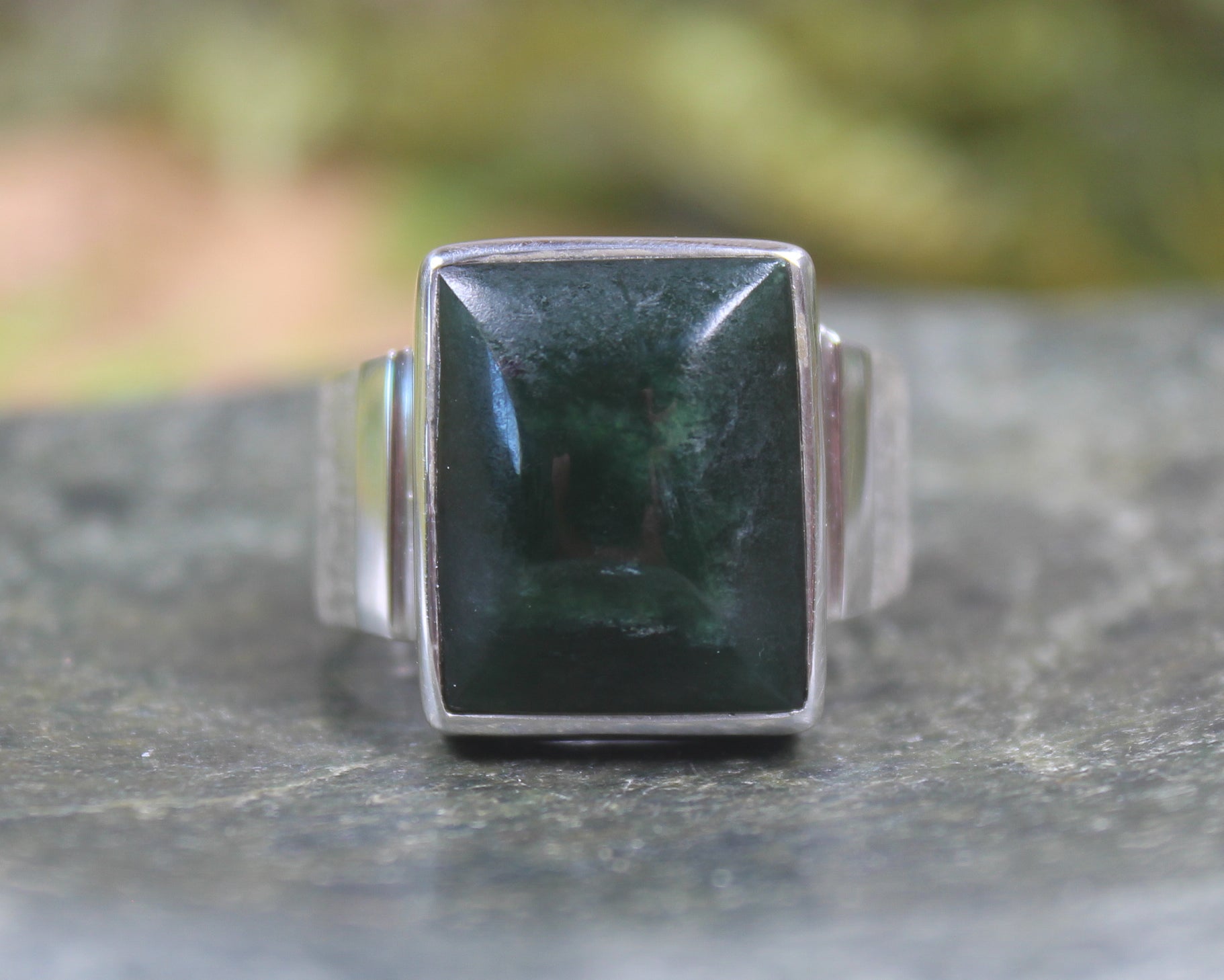 NEW ZEALAND GREENSTONE STERLING SILVER RING - Kawakawa Pounamu - A ...