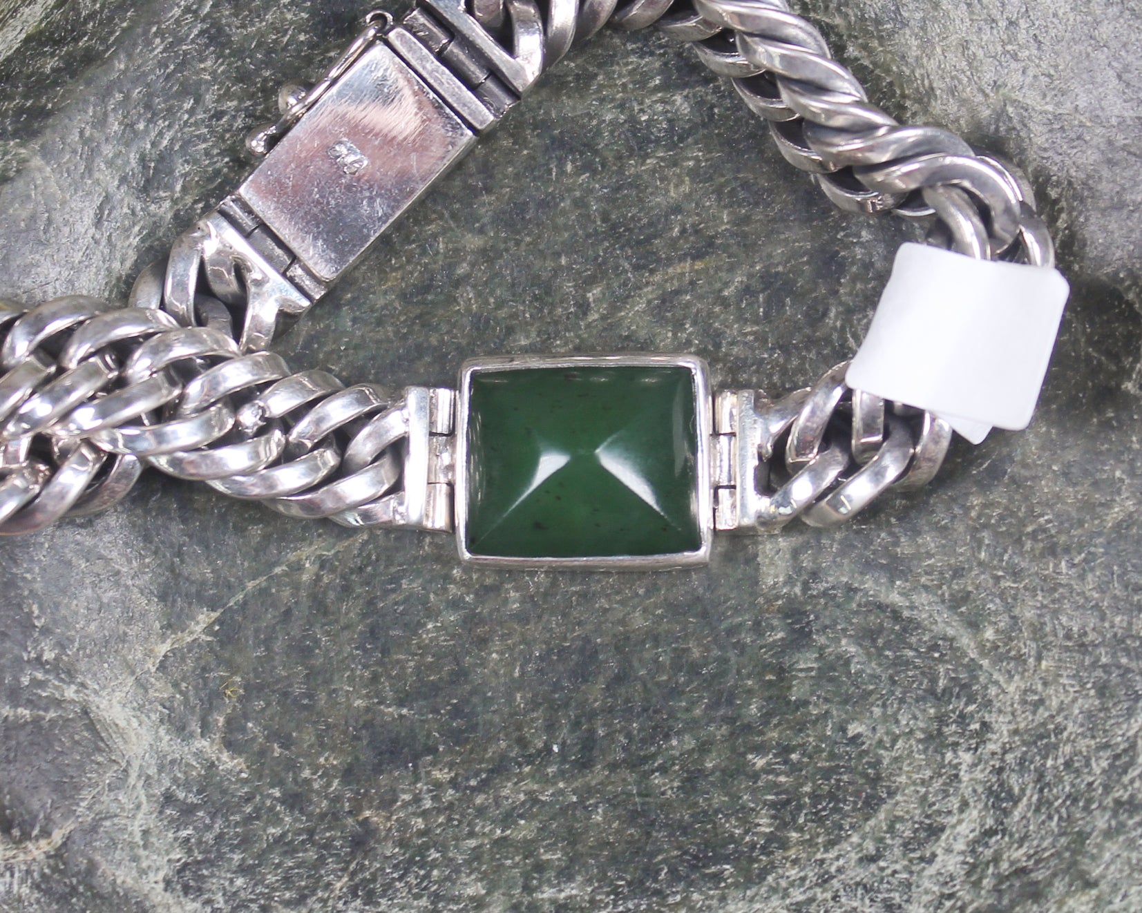 NZ Greenstone Sterling Silver Chain Bracelet (AT865) Hapopo Pounamu ...