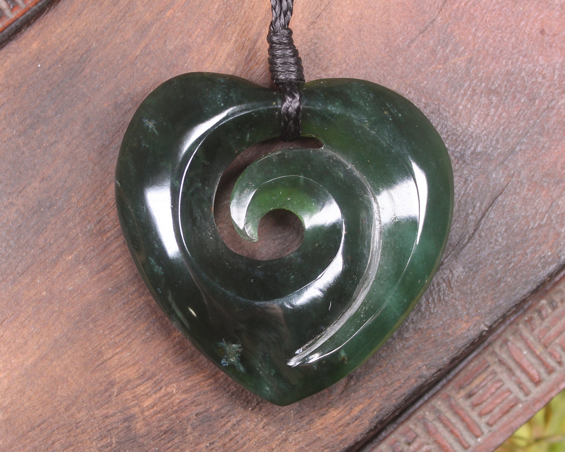 NZ Greenstone Medium Koru Heart Pendant (BK882) Tangiwai Pounamu ...