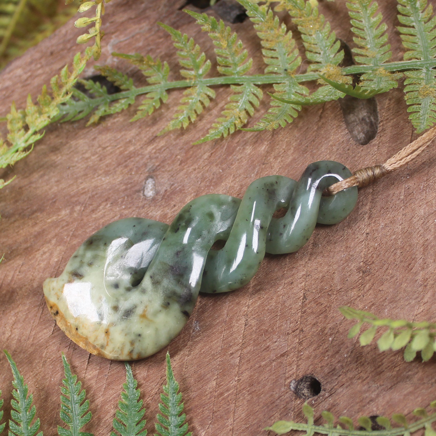 NZ Greenstone Large Twist Pendant (BP407) Flower Jade Pounamu ...
